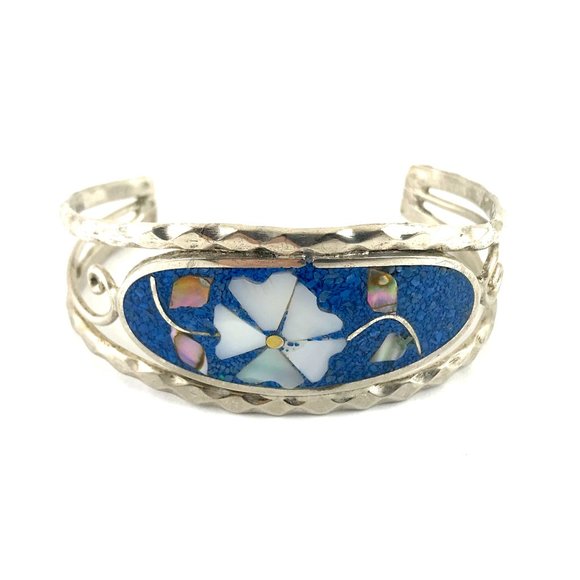 Jewelry | Vintage Alpaca Silver Abalone Shell Inlay Bracelet | Poshmark